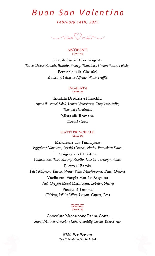 Valentine's Day Menu 2025 - Christini's Ristorante Italiano