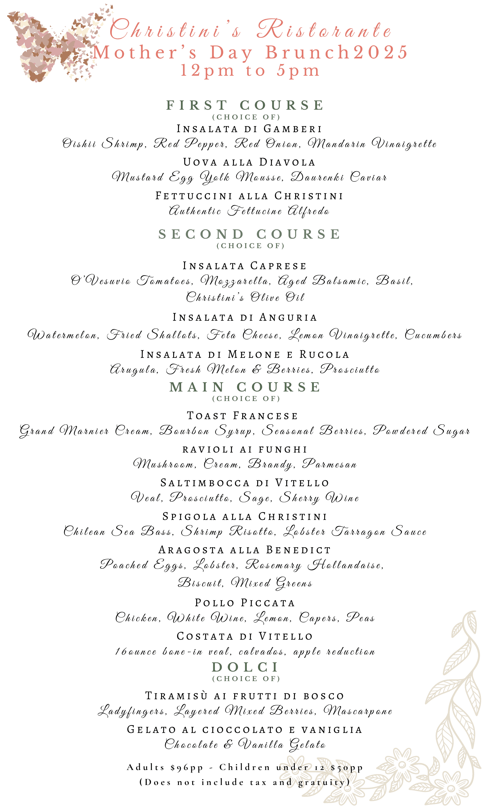 Mother's Day Menu 2025 - Christini's Ristorante Italiano